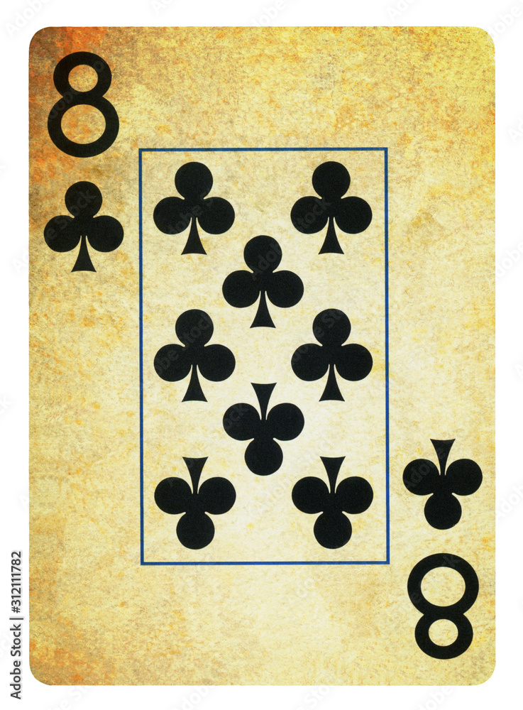 Eight of Clubs Vintage playing card - isolated on white (clipping path ...