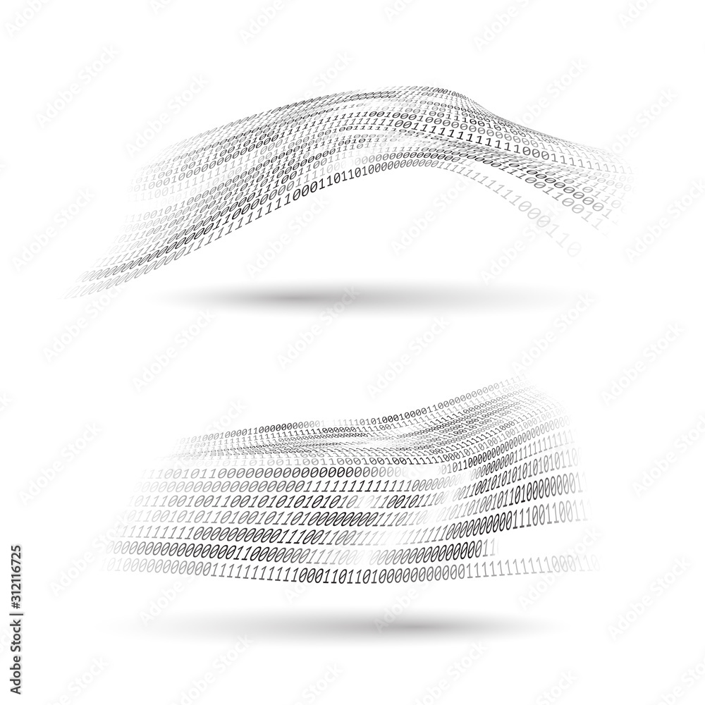 Binary code halftone wavy shapes set. Abstract technology design ...