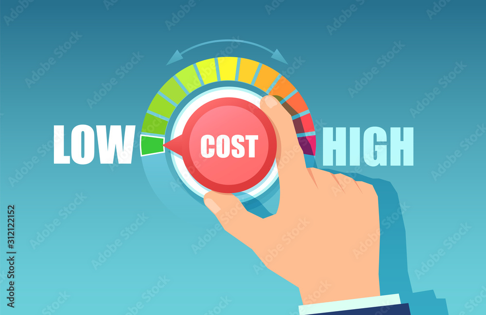 Vector of a business man hand turning cost dial to a low position Stock ...