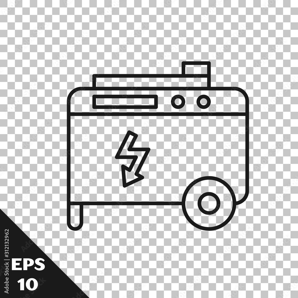 Black line Portable power electric generator icon isolated on ...