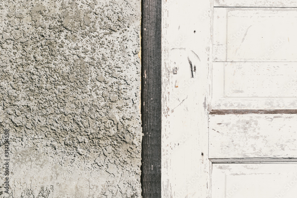 Grunge concrete white wood distressed door background texture Stock ...