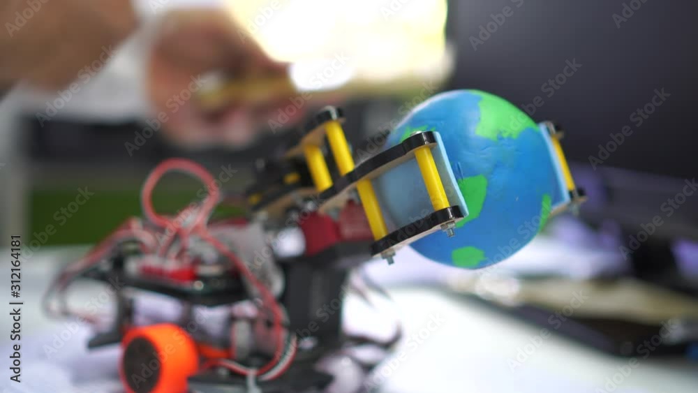 Robotics technology, STEM education lab concept : Metal robot and ...