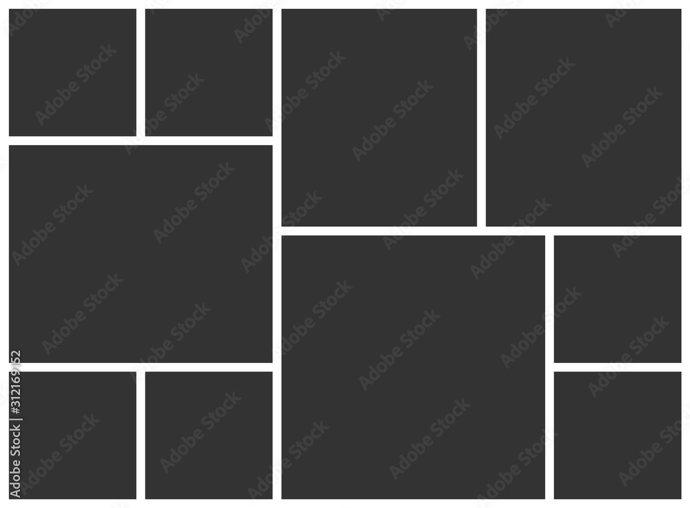 Empty collage template for photo. Ten frames photo parts. Vector photo ...