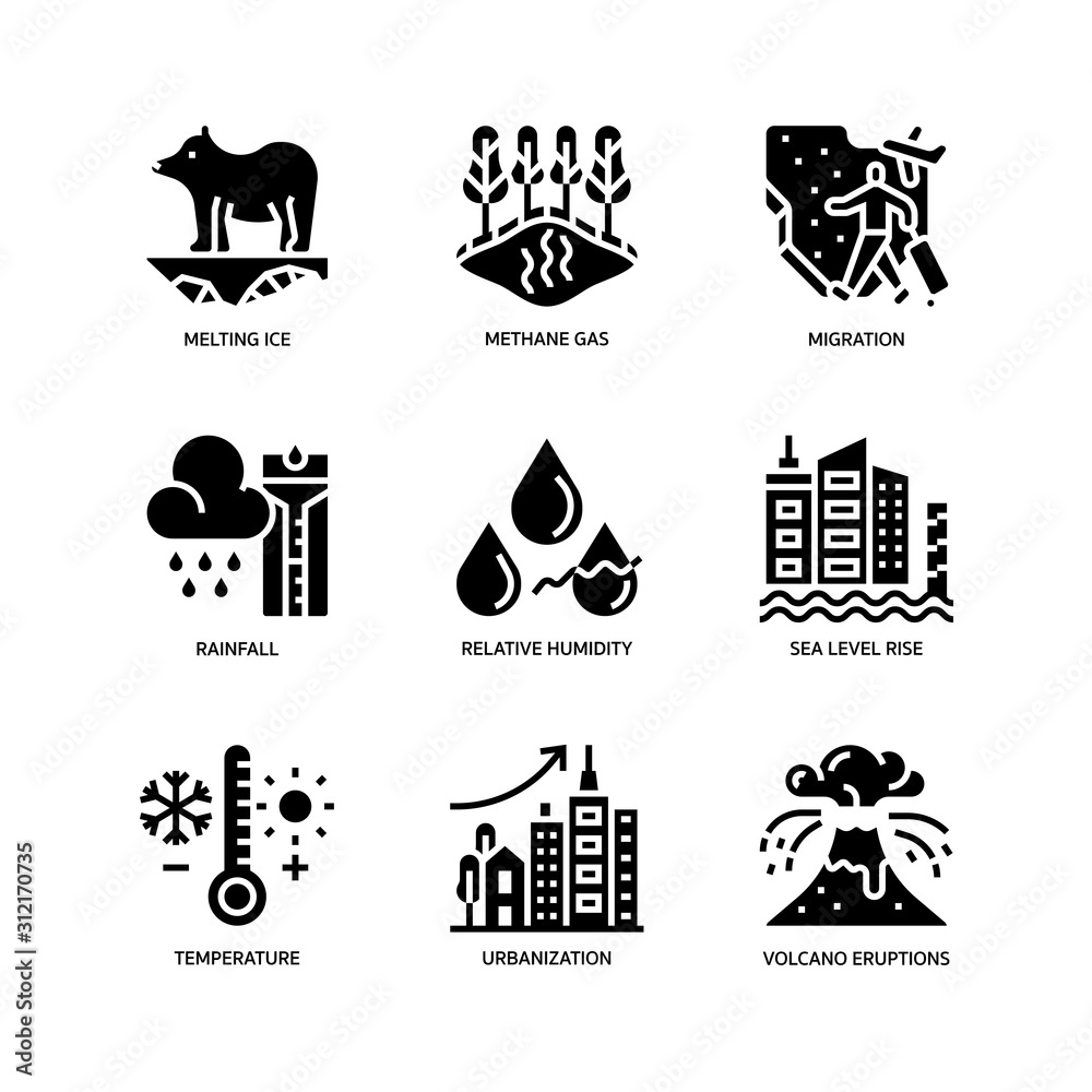 Climate Change icons set Stock Vector | Adobe Stock