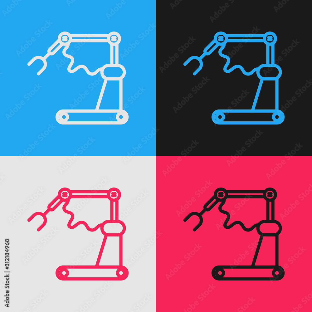 Color line Industrial machine robotic robot arm hand factory icon ...