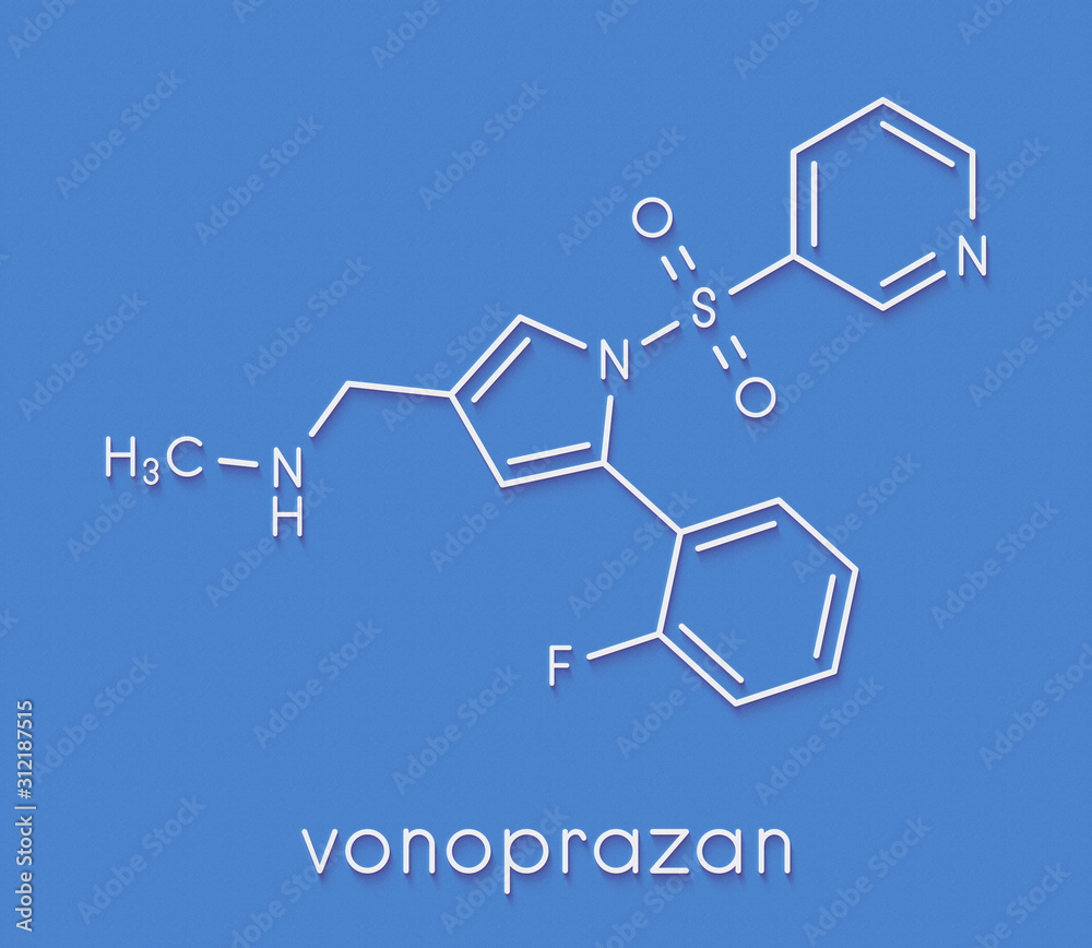 Vonoprazan drug molecule. Skeletal formula. Stock Illustration | Adobe ...
