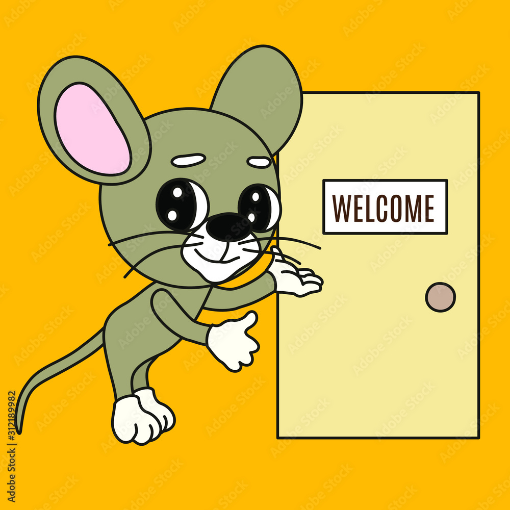 emoticon with a smiling cool mouse that sign invites you to enter the ...