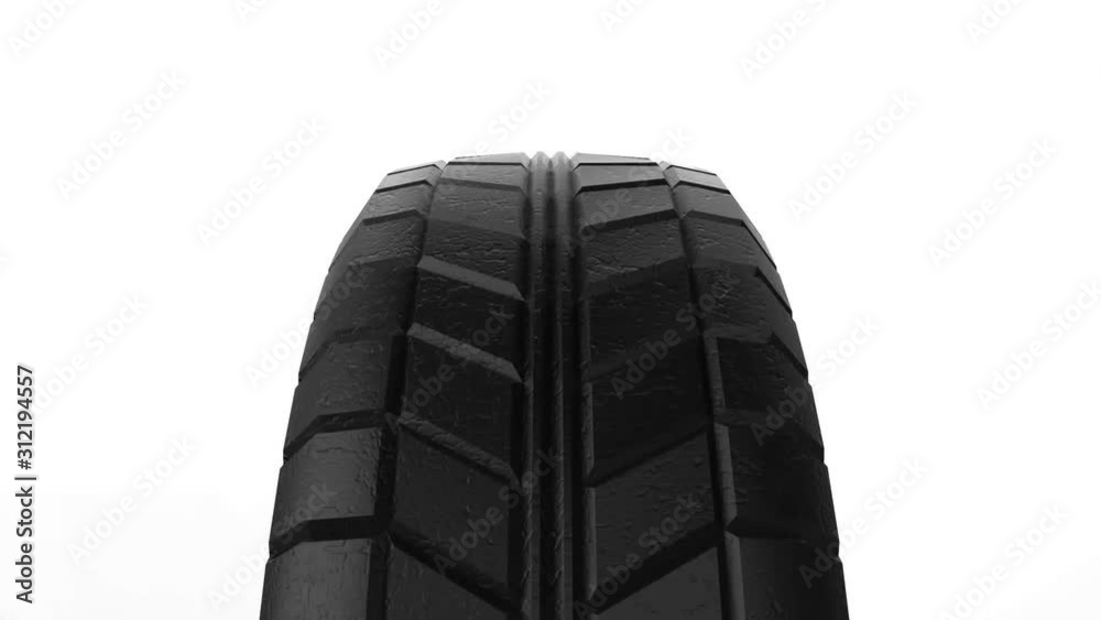 3d rendering video animation of tire tyre turning spinning on white ...