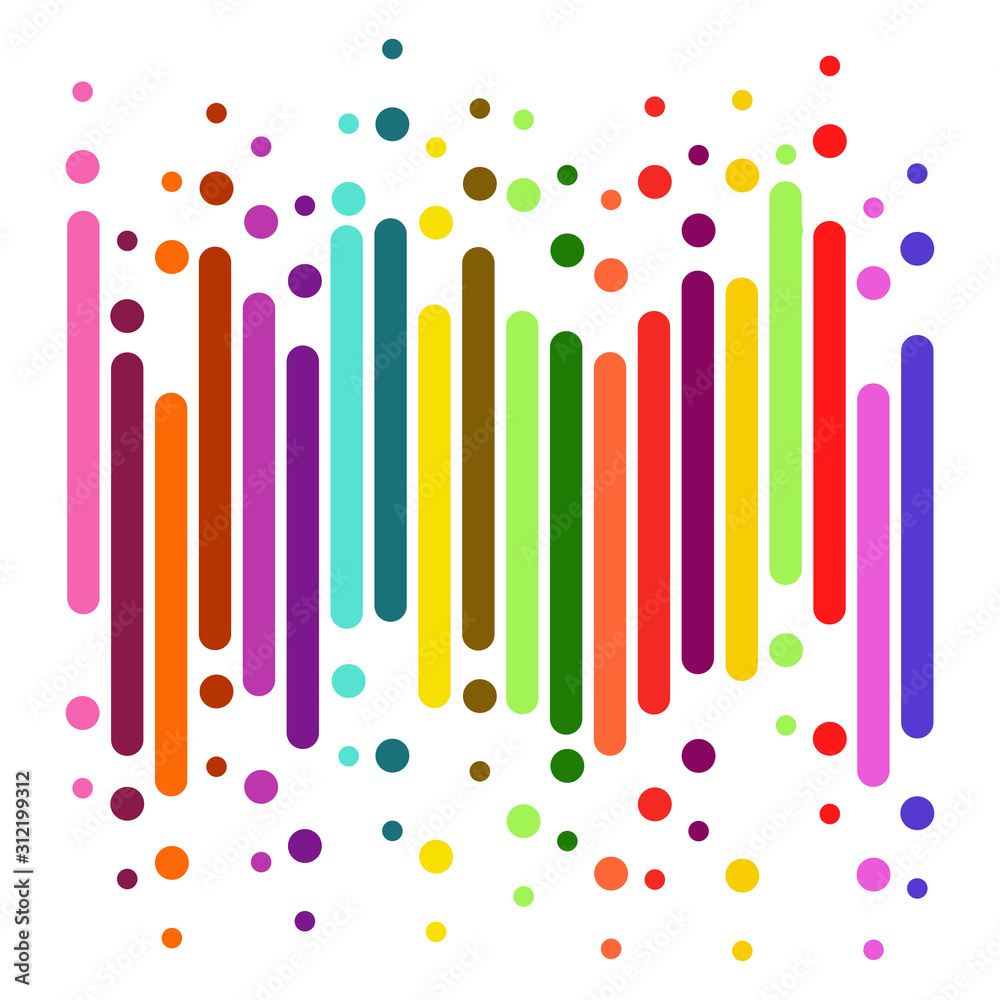 Colorful vertical rounded stripes, lines on white background. Dripping ...