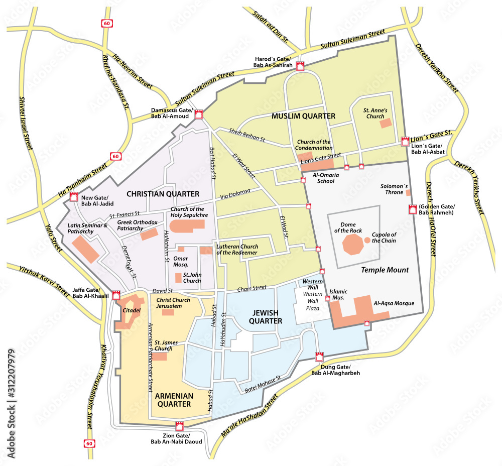 Map of the old city of Jerusalem Stock Vector | Adobe Stock