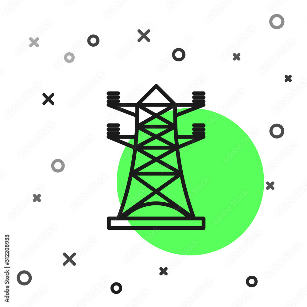 Black line Electric tower used to support an overhead power line icon ...