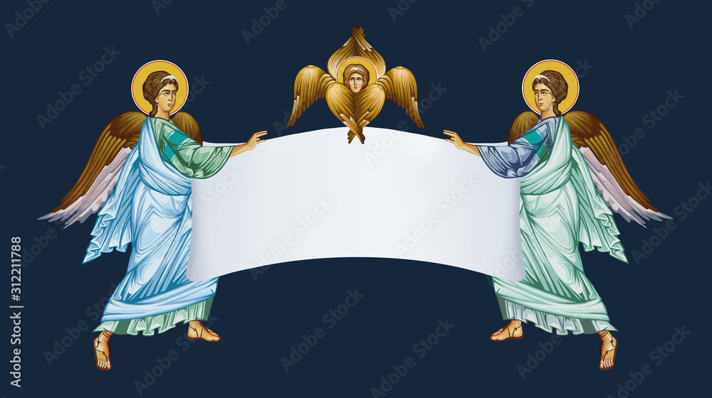 Two archangels with roll of parchment. Illustration, clip art in ...