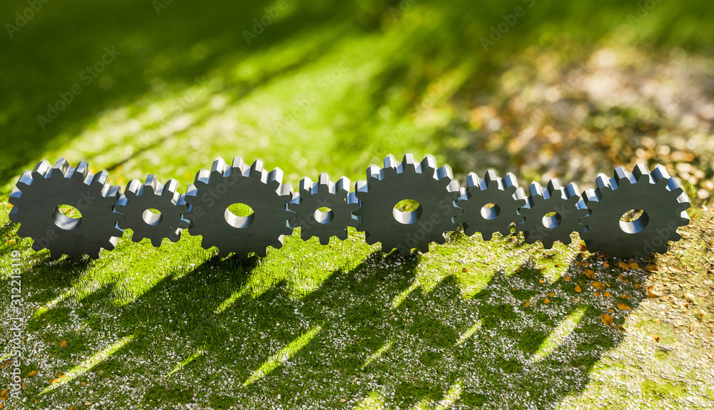 Eco Gear Concept, Gear Cog in Nature Forest, 3D Rendering Stock ...