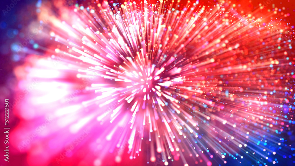 Abstract explosion of multicolored shiny particles like sparkles with ...