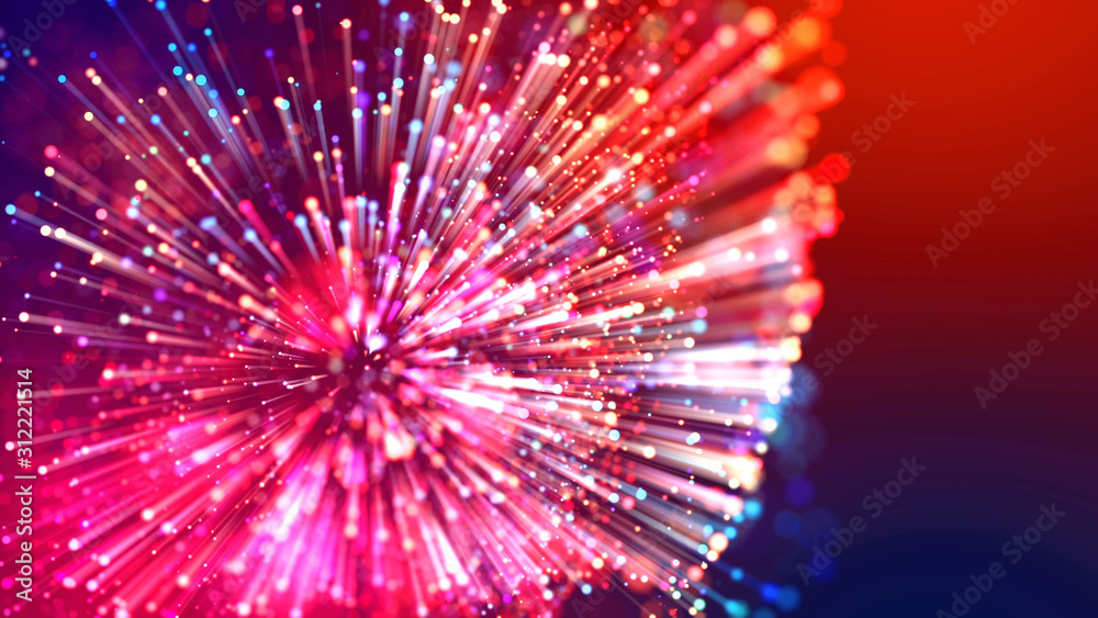 Abstract explosion of multicolored shiny particles like sparkles with ...