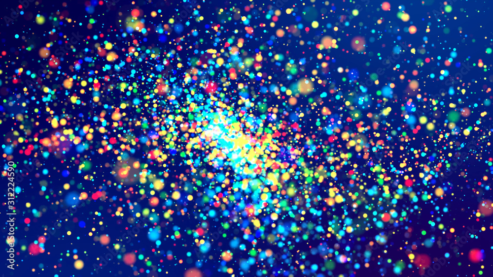 cloud of multicolored particles fly in air slowly or float in liquid ...