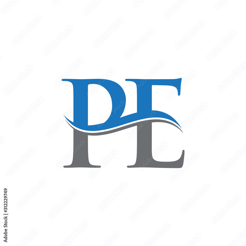 Swoosh Letter PE Logo Design Vector Template. Water Wave PE Logo Vector ...
