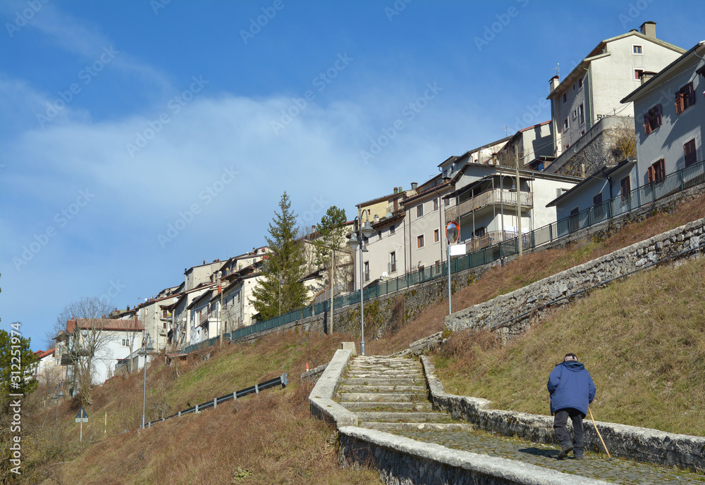 Opi, a small town in Abruzzo. Medieval village with ancient stone ...