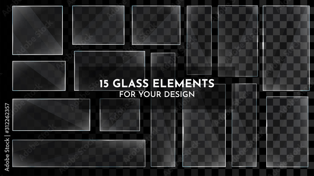Vector illustration. Set of glass templates with reflection. Elements ...