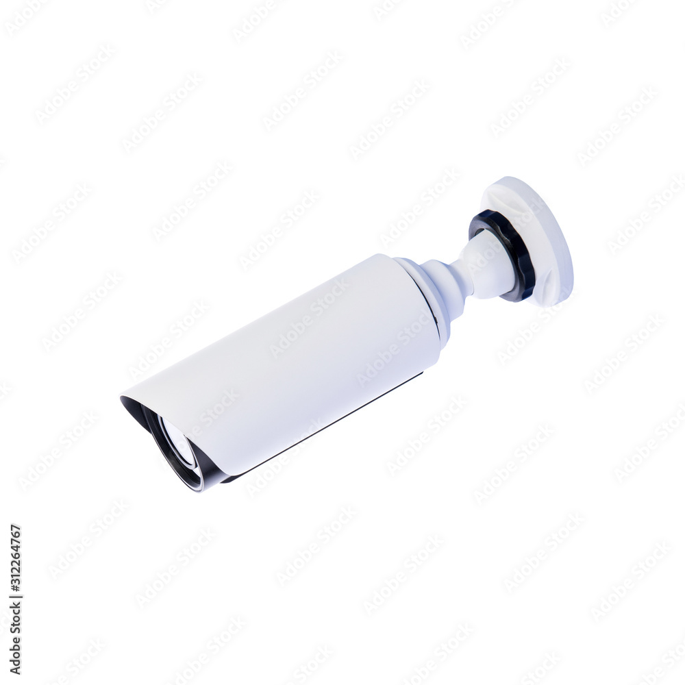 Outdoor bullet IP camera isolated on white background with clipping ...