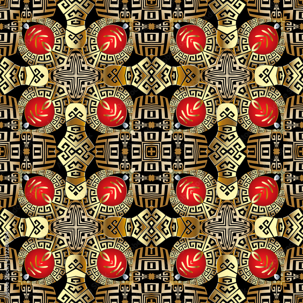 Gold 3d greek vector seamless pattern. Modern geometric background ...