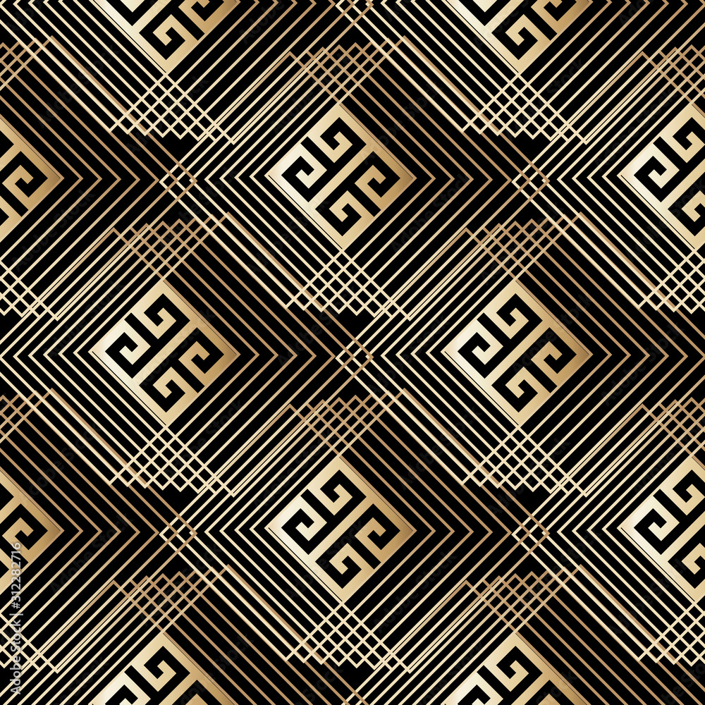 Elegant geometric lines vector seamless pattern. Greek ornamental line ...