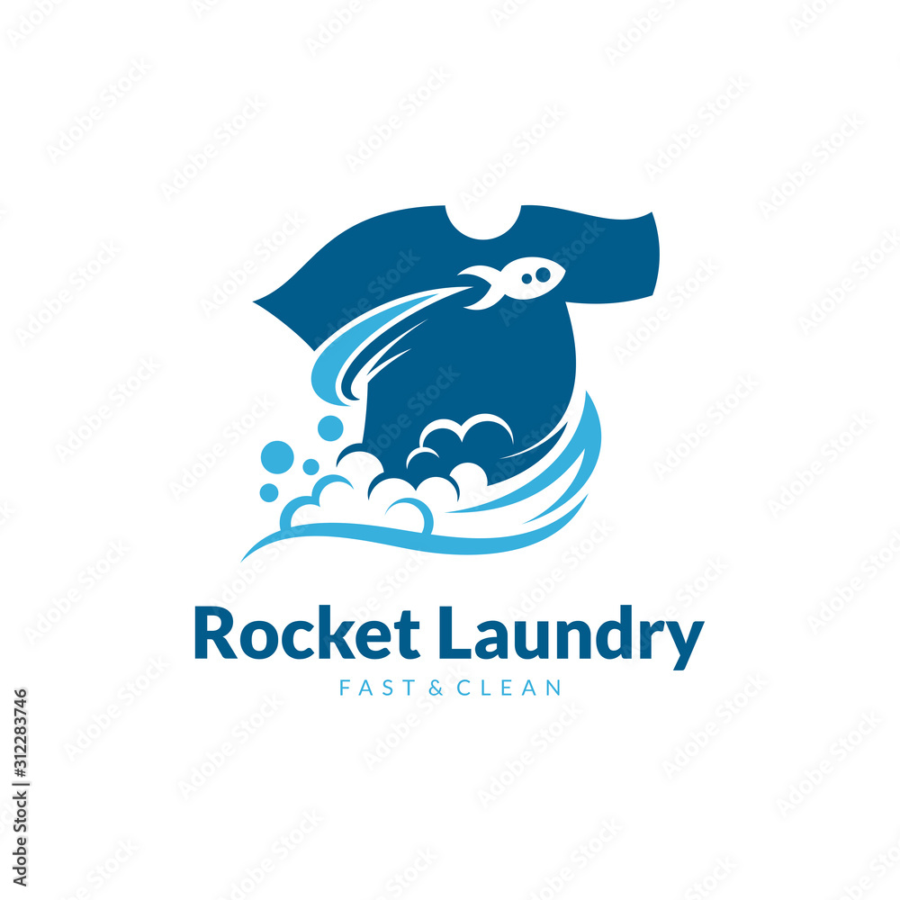 Laundry logo design. T-shirt and rocket concept logo for laundry ...