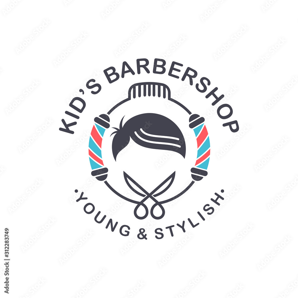 Vintage kids barbershop logo. Retro hair salon logo design. Emblem ...