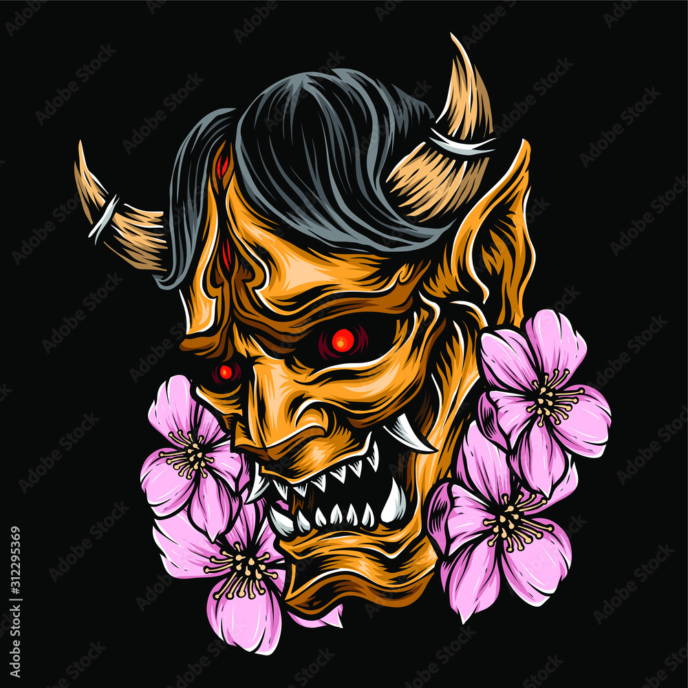demon mask japanese vector logo Stock Vector | Adobe Stock