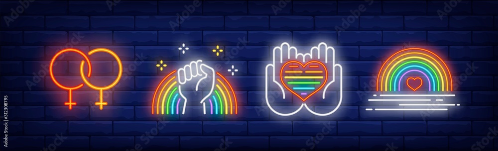 LGBT pride symbols neon sign set Stock Vector | Adobe Stock
