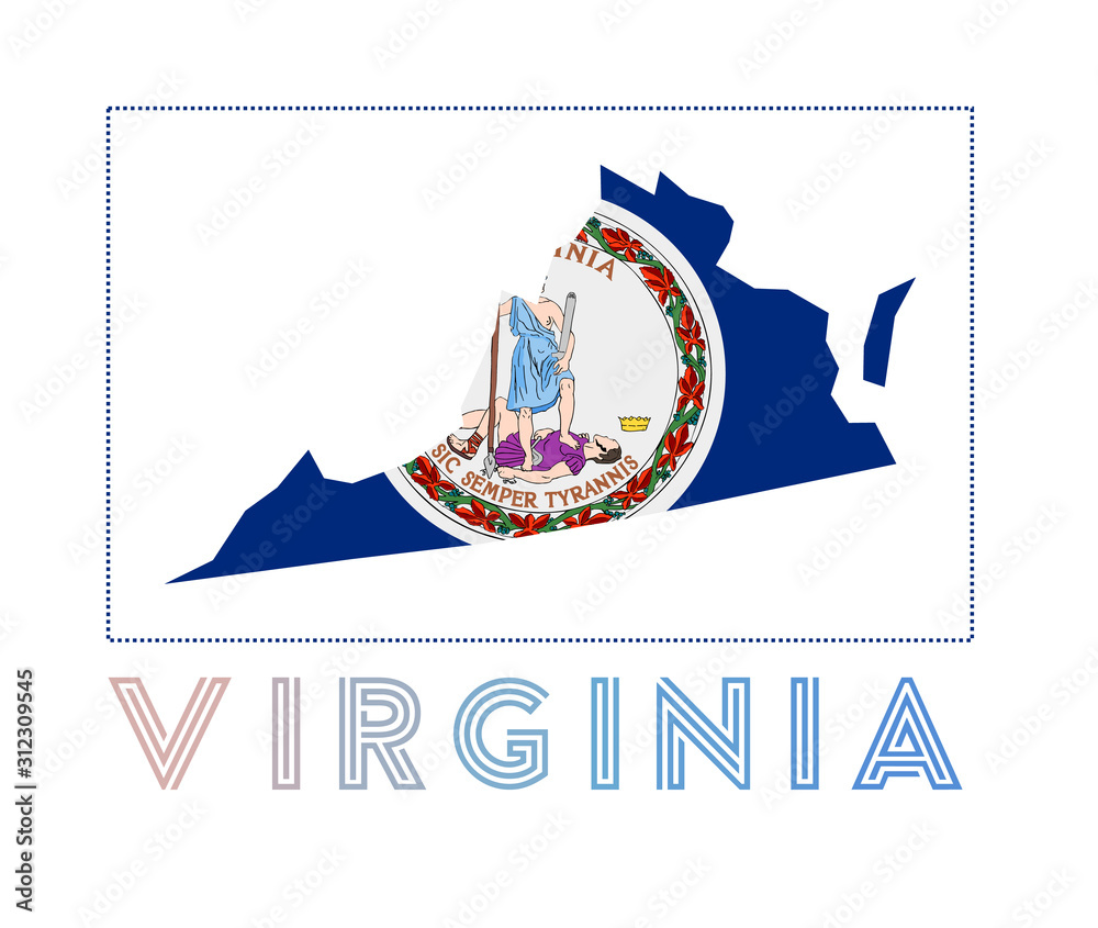 Virginia Logo. Map of Virginia with us state name and flag. Beautiful ...