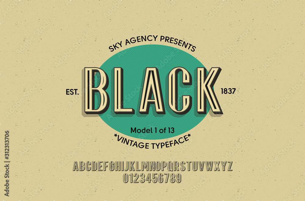 Vintage style font and alphabet for different designs. Black typeface ...