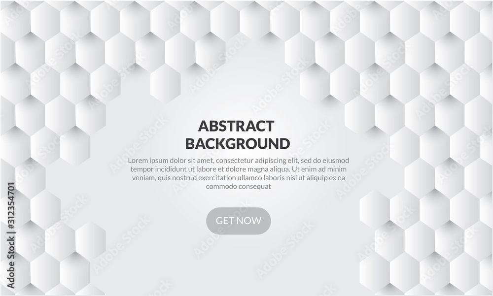 3D Abstract white geometric shape from gray hexagon .Brick wall squares ...