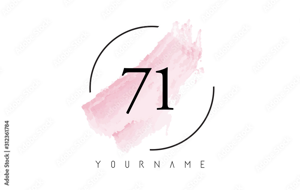 Number 71 Watercolor Stroke Logo Design with Circular Brush Pattern ...