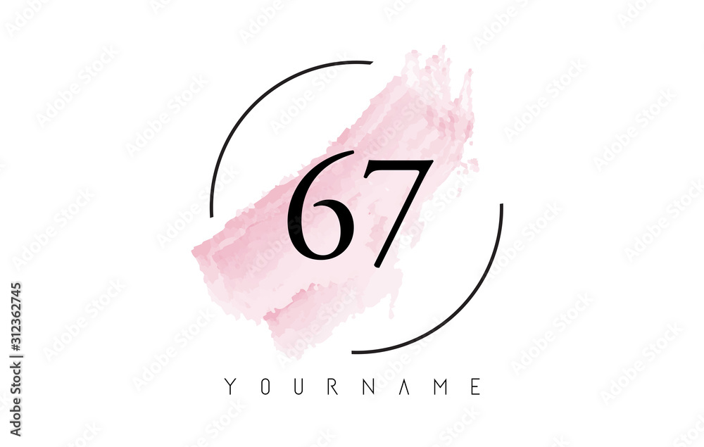 Number 67 Watercolor Stroke Logo Design with Circular Brush Pattern ...