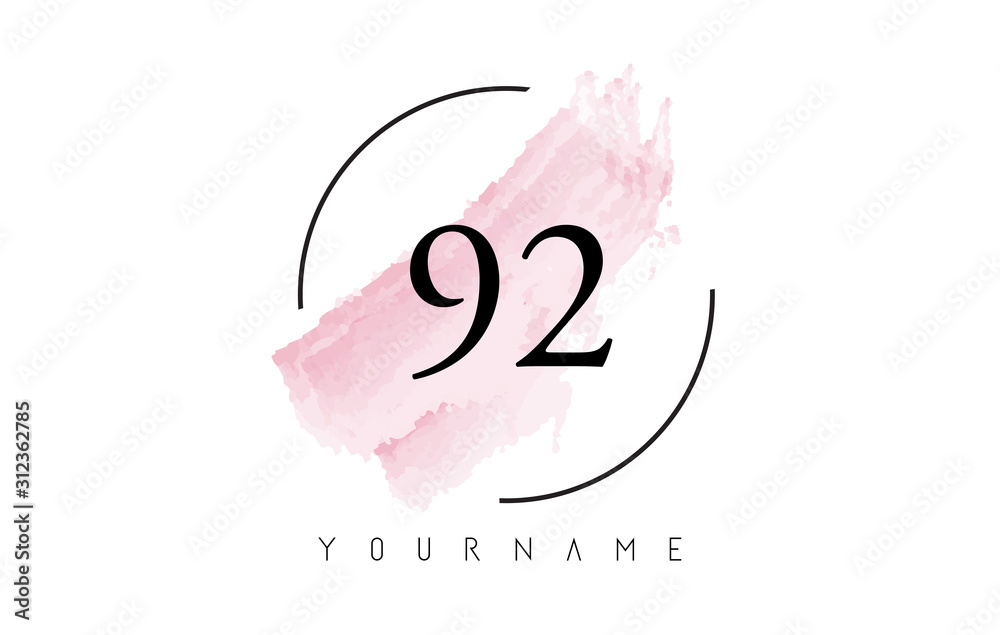Number 92 Watercolor Stroke Logo Design with Circular Brush Pattern ...