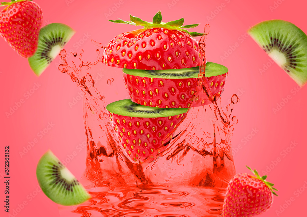 Hybrid Strawberry and Kiwi. Sliced strawberries with a center of kiwi ...