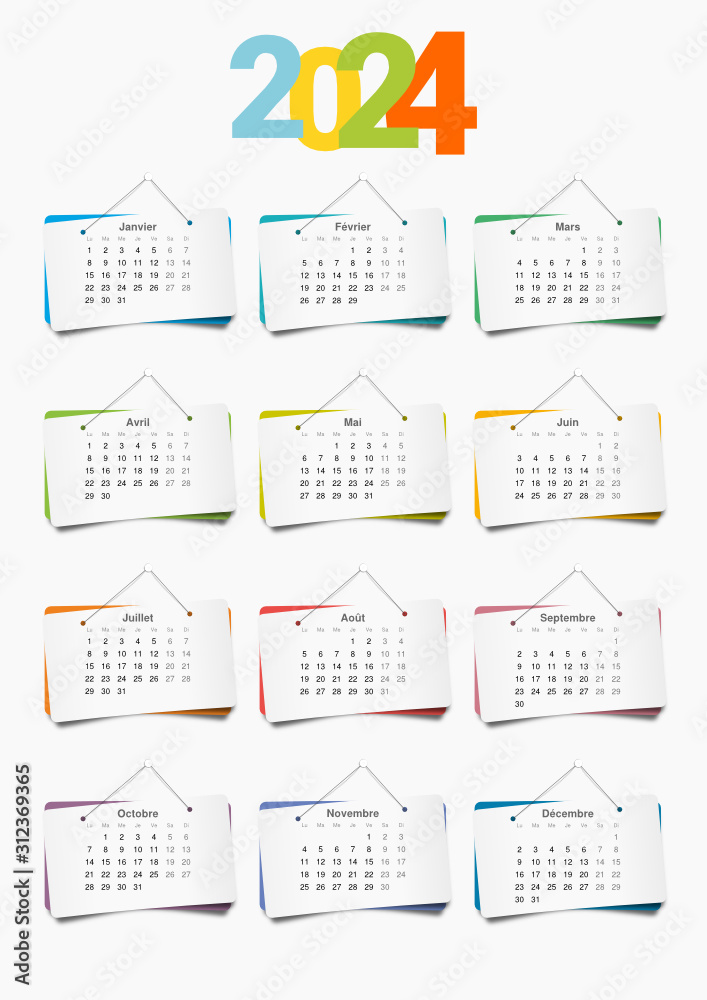 Calendrier décoratif 2024 en version française, avec les 12 mois ...