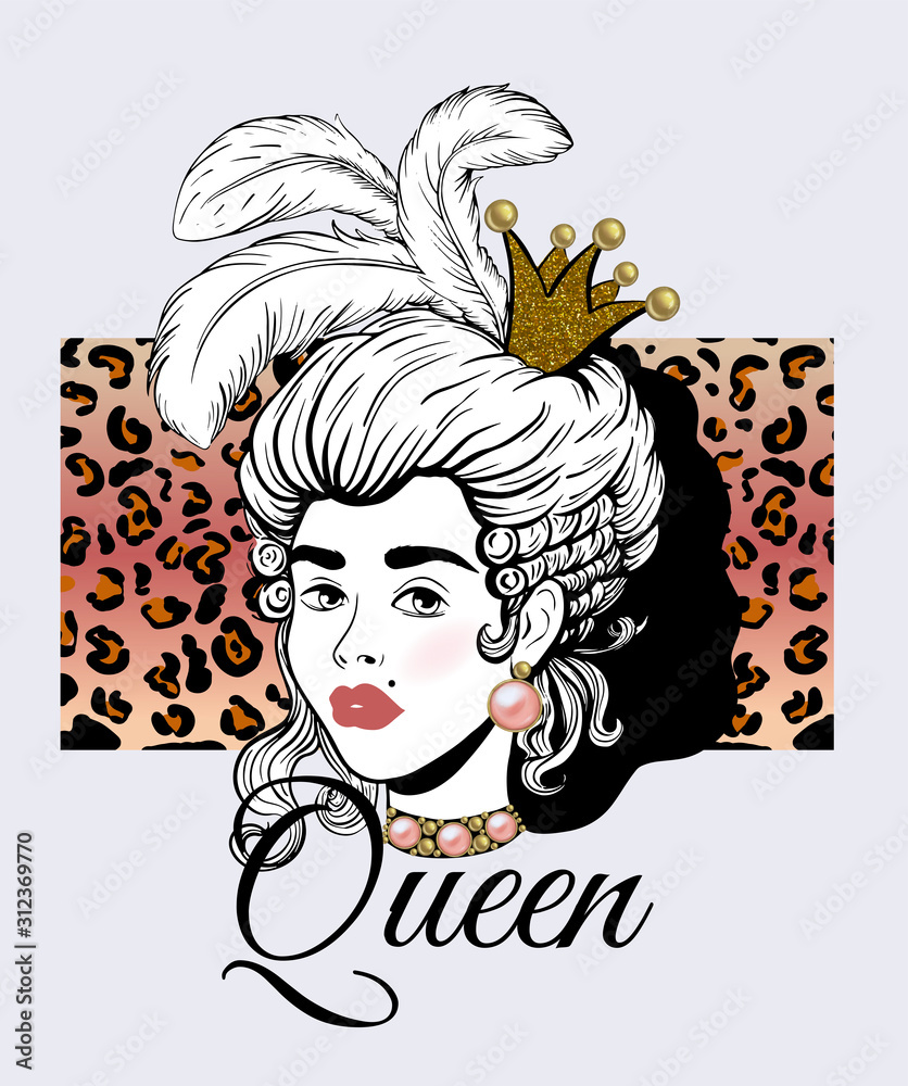 Queen. girl in a crown with a mole over her lip. Creative artwork with ...