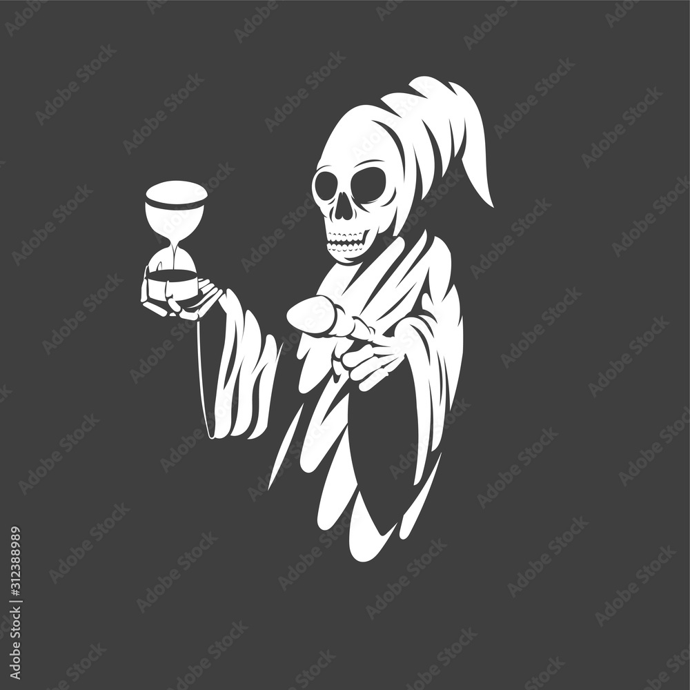 grim reaper holding hourglass and pointing you, mascot, print, sticker ...