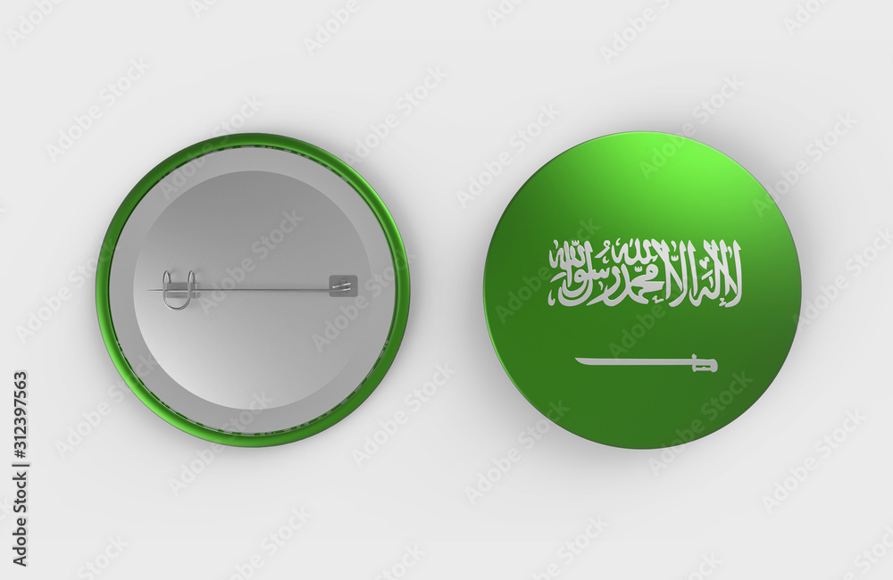 Saudi Arabia flag pin badge isolated on white background. 3d rendering ...
