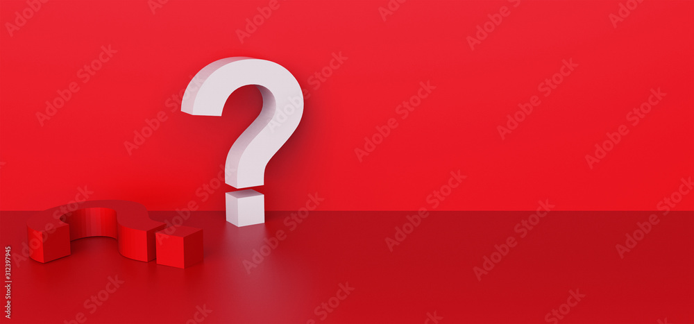 white and red question mark isolated on red room background with blank ...