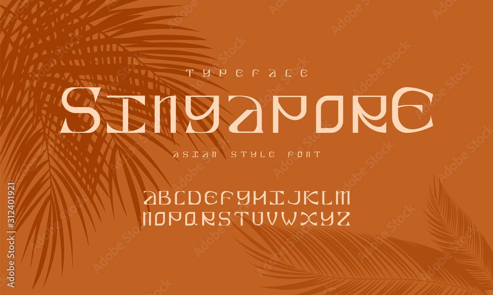 Vector Font and alphabet is made in Asian style. Handcrafted font and ...