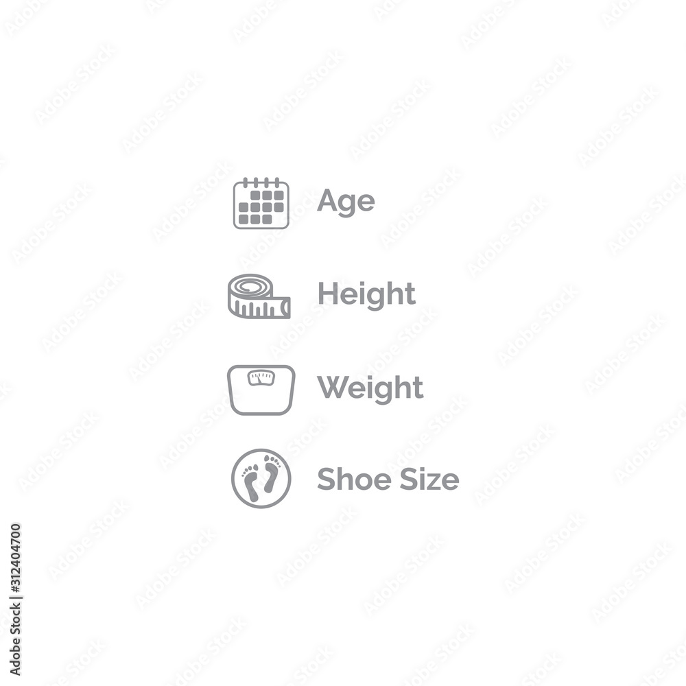 Age, weight, height, shoe number vector icon set Stock-Vektorgrafik ...