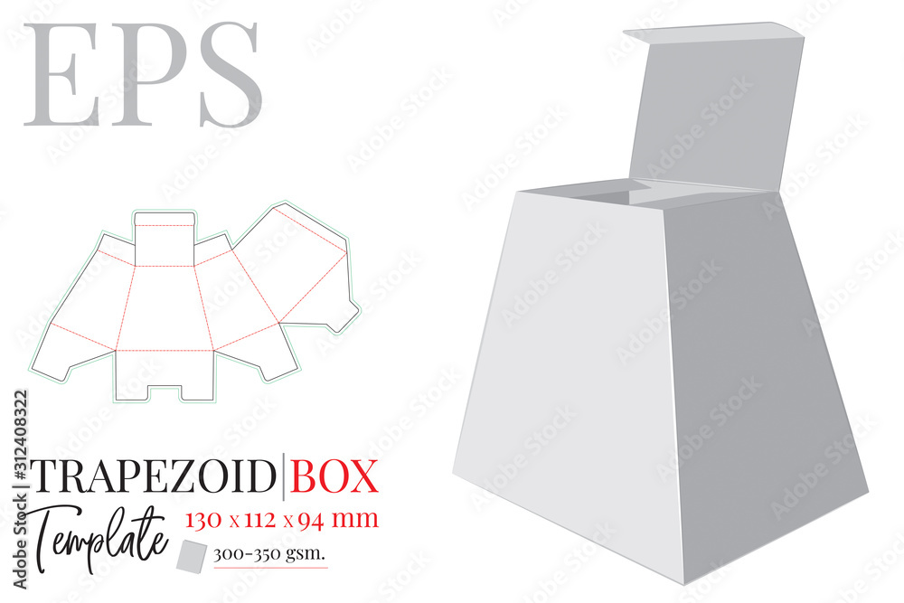 Trapezoid box vector. Template with die cut / laser cut lines. White ...