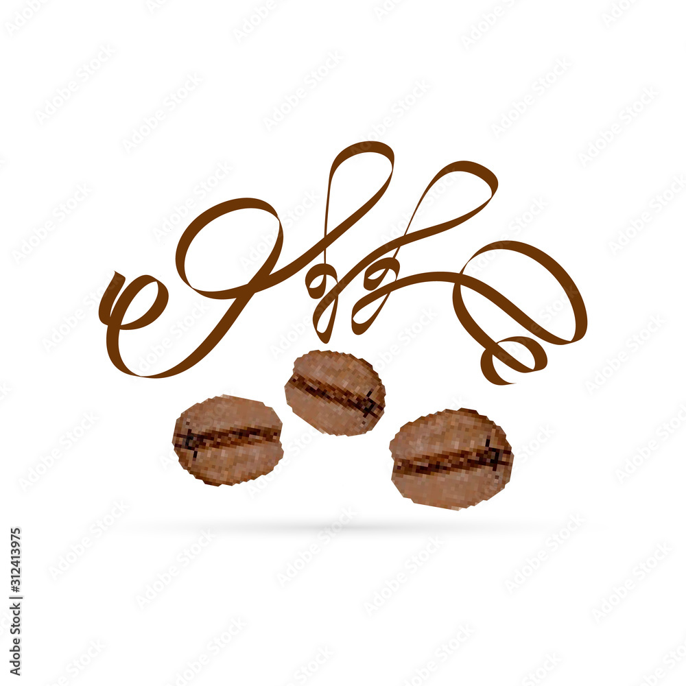 Bundle text cooffe with corn of coffee low poly, mosaic, pixel style ...