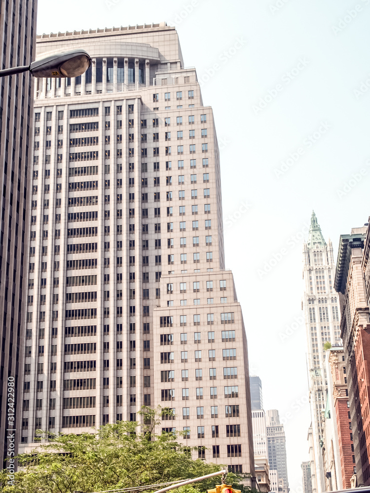 New York street view with modern and old historic buildings Stock Photo ...