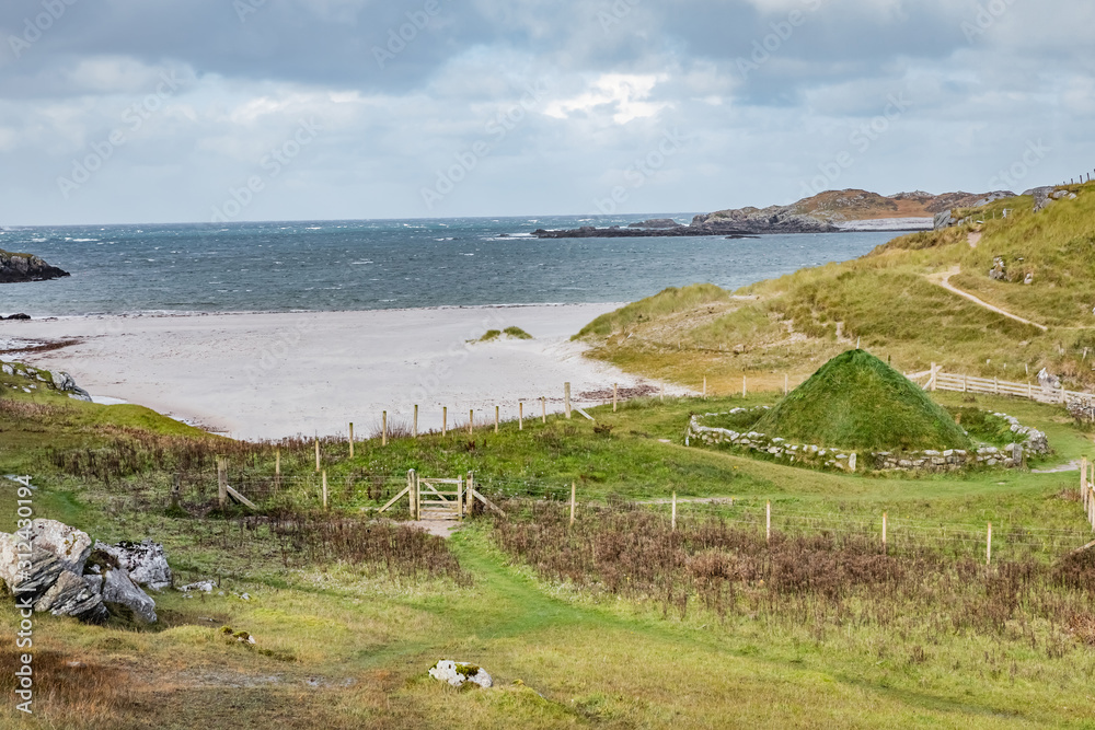 Bosta Beach at Great Bernera Bosta (Bostadh) Iron Age House Stock Photo ...