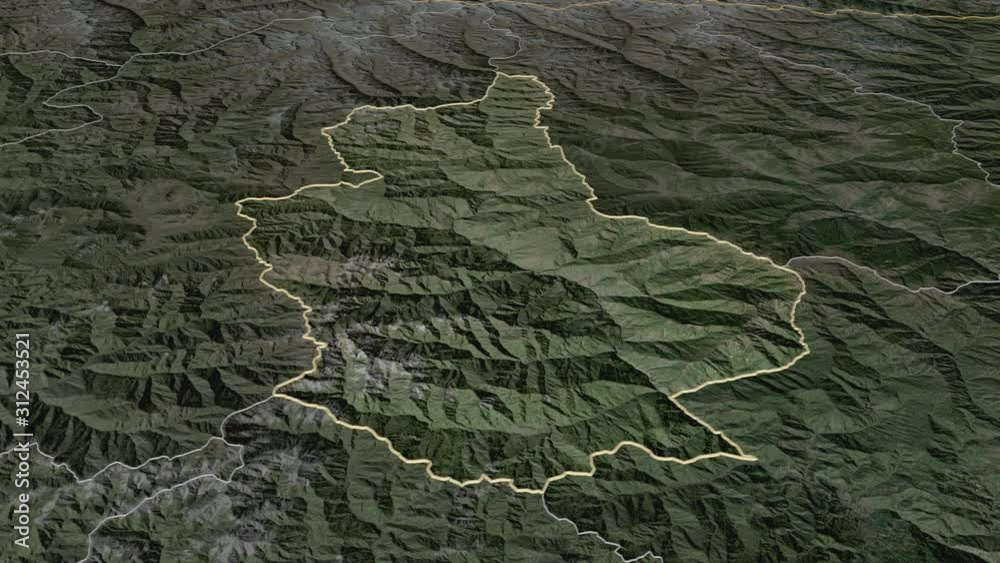 Trongsa, district with its capital, zoomed and extruded on the ...
