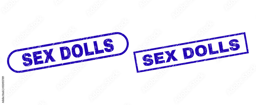Blue Rectangle And Rounded Sex Dolls Stamp Flat Vector Grunge